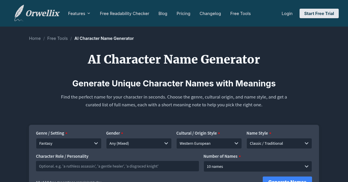 Free AI Character Name Generator