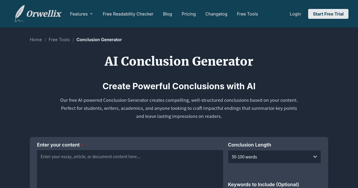Free AI Conclusion Generator | Create Powerful Endings