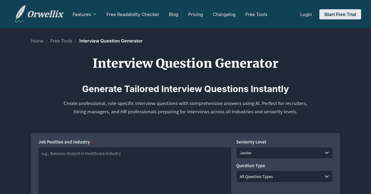 Free AI Interview Question Generator | Orwellix Free Tools